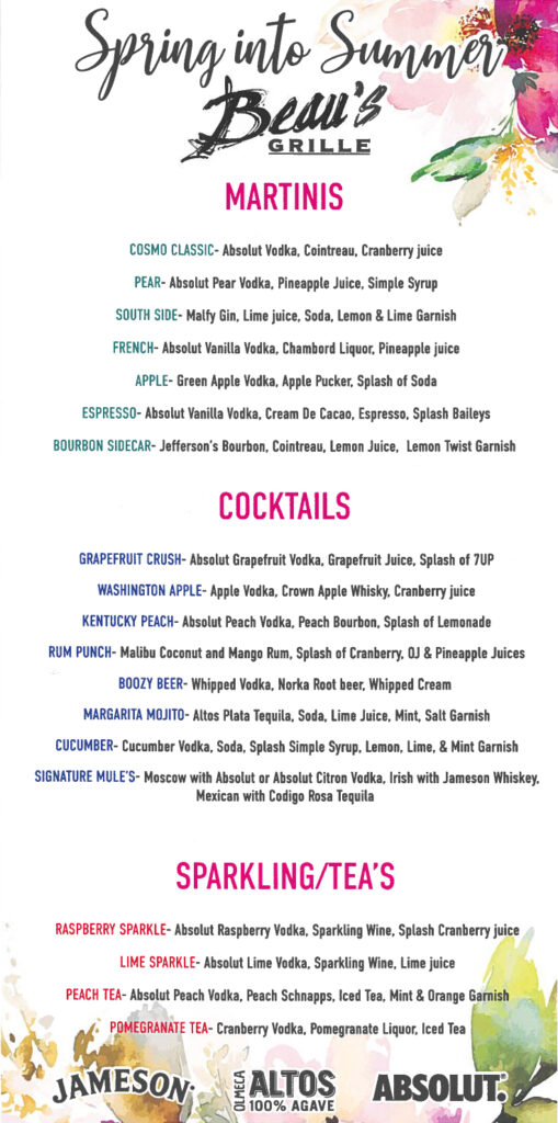 Menu | Beau's Grille